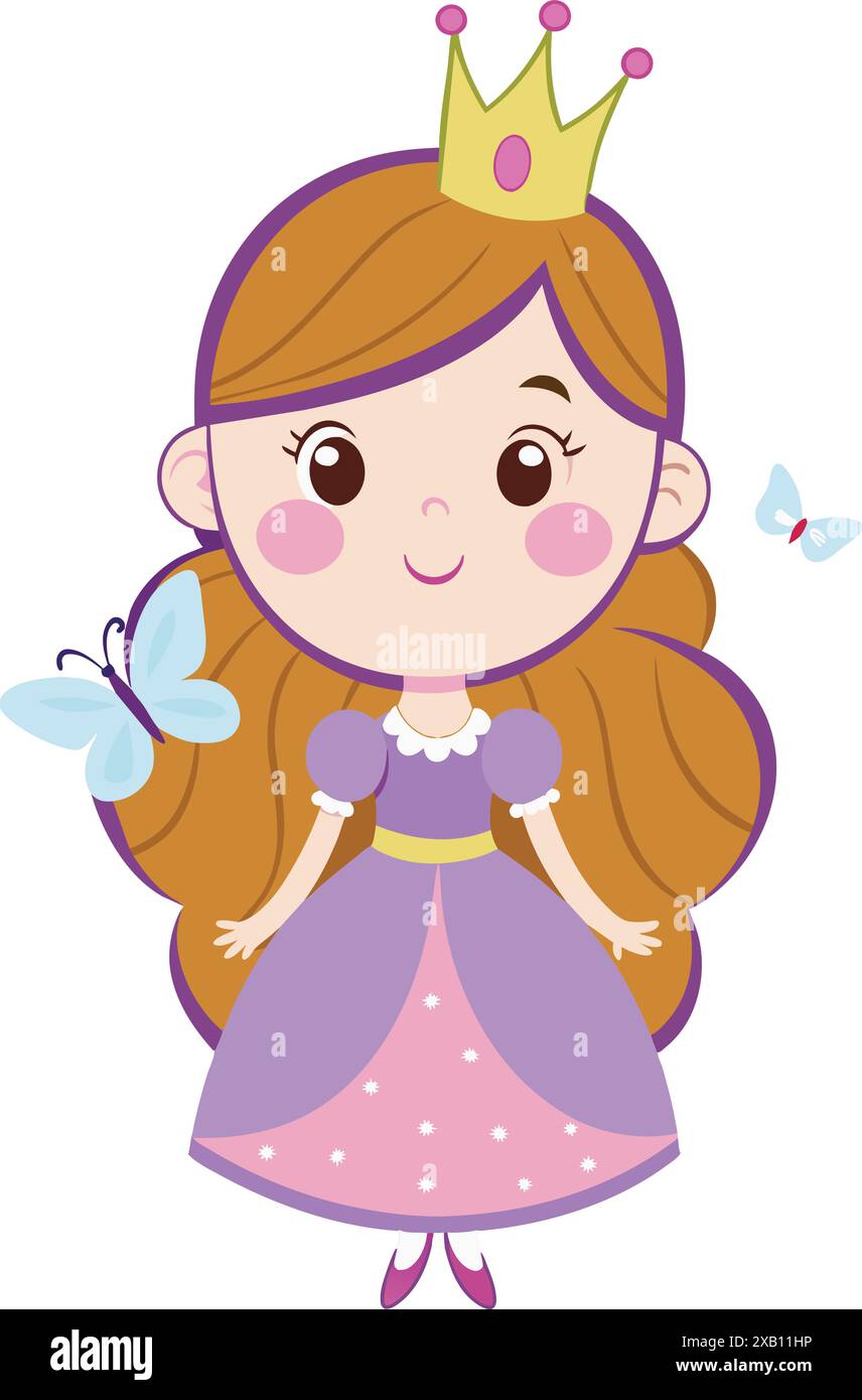 cute little princess girl with a butterfly. Vector illustration Stock ...