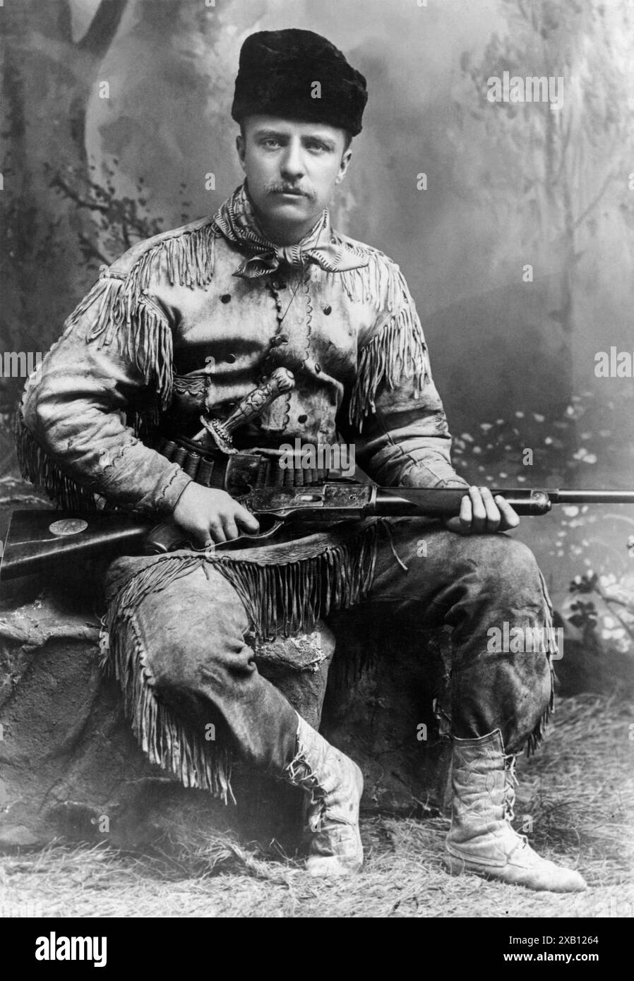 Young Theodore "Teddy" Roosevelt (1858-1919) in a buckskin hunting ...