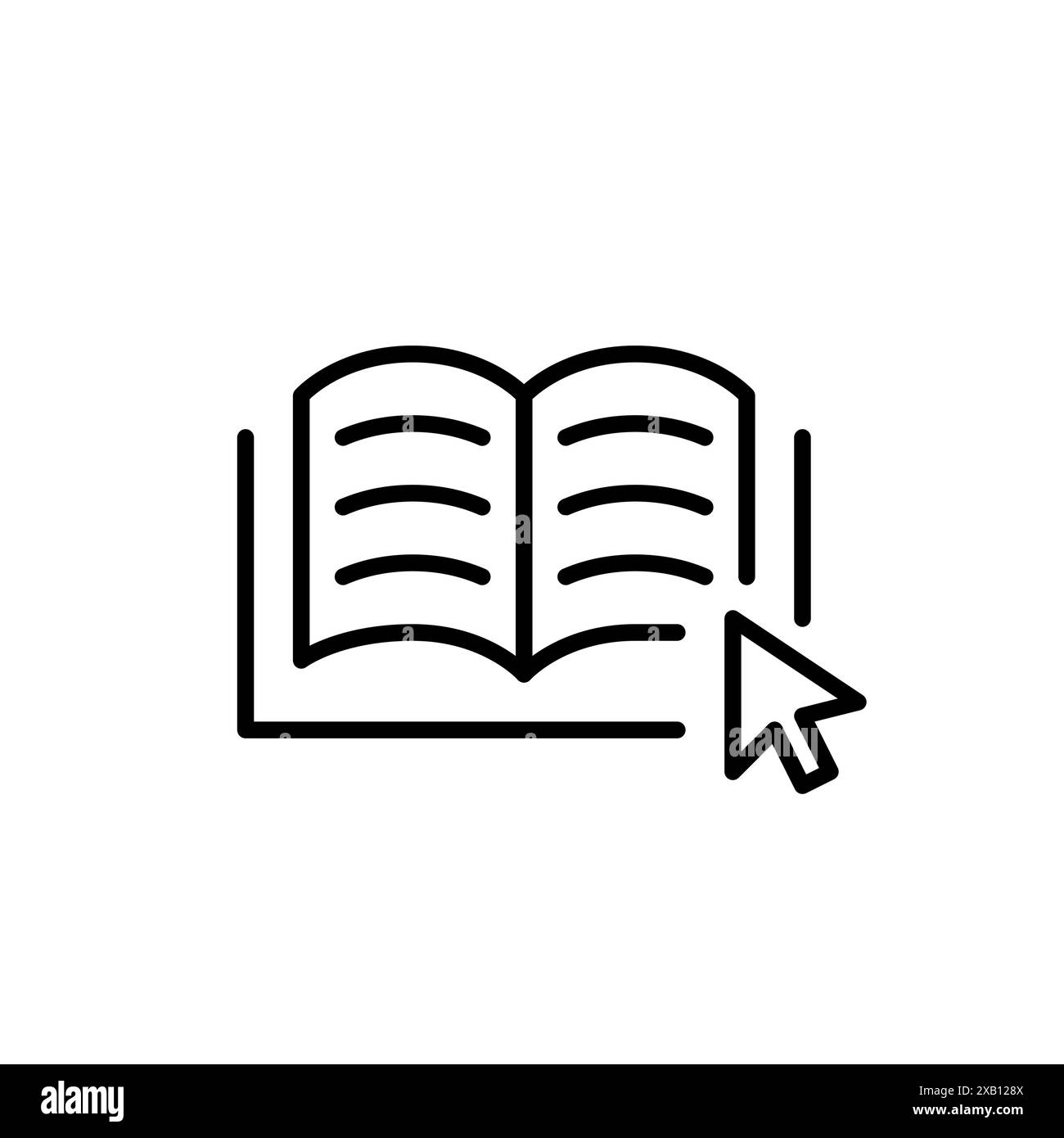 Open book and mouse click. Online library access, interactive reading ...