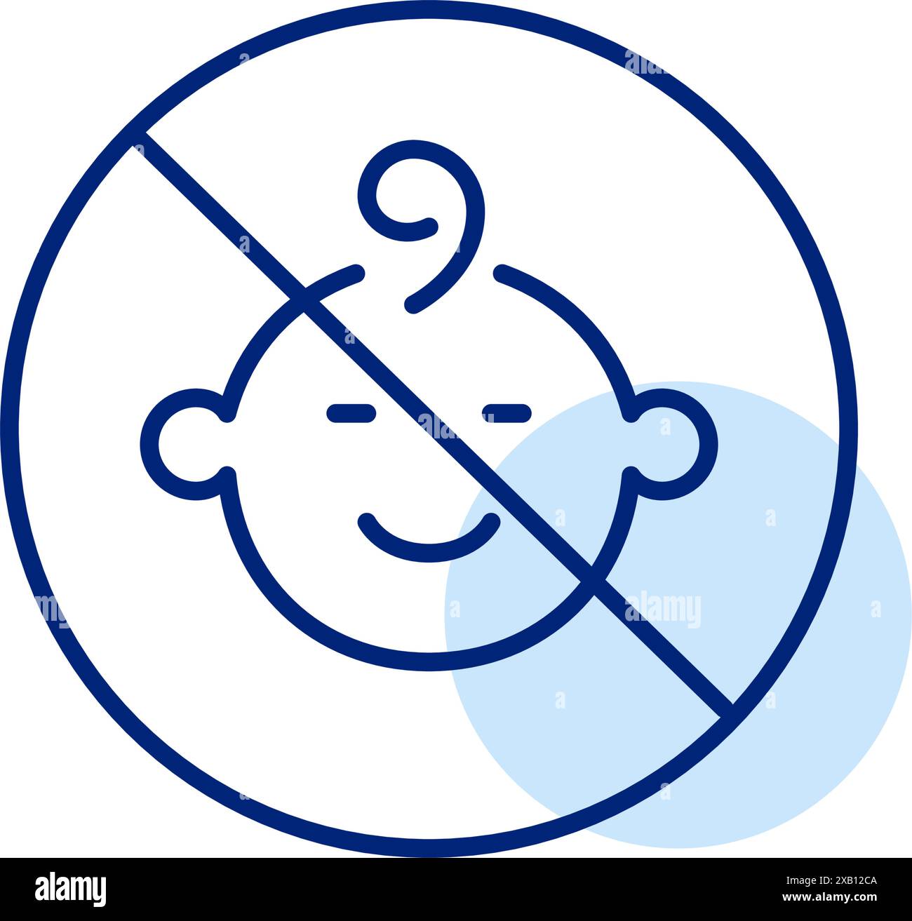 No kids zone, child-free policy sign. Infant face crossed. Pixel ...