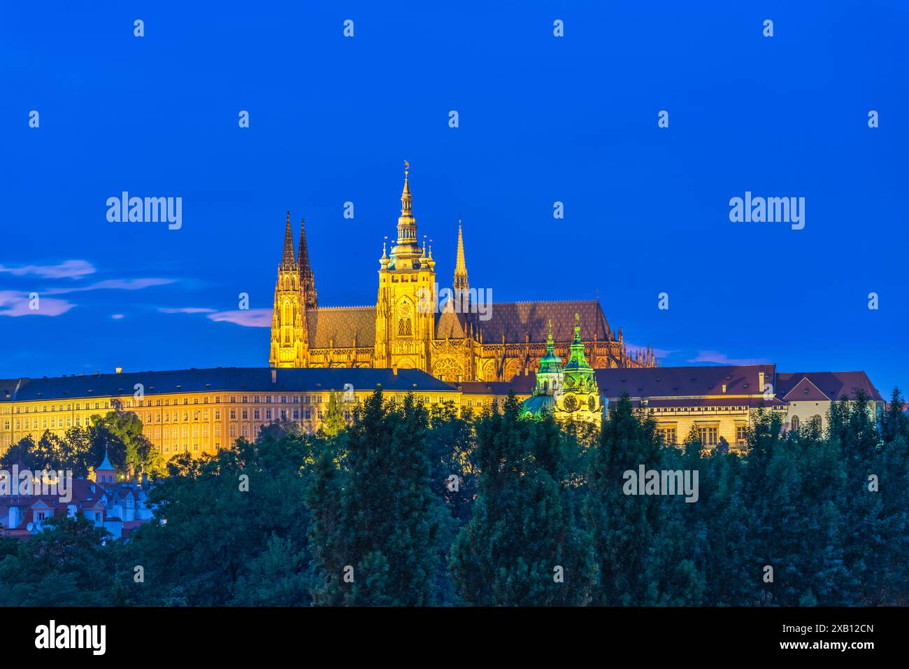 Prague Czech Republic, night city skyline at Prague Castle, Czechia ...