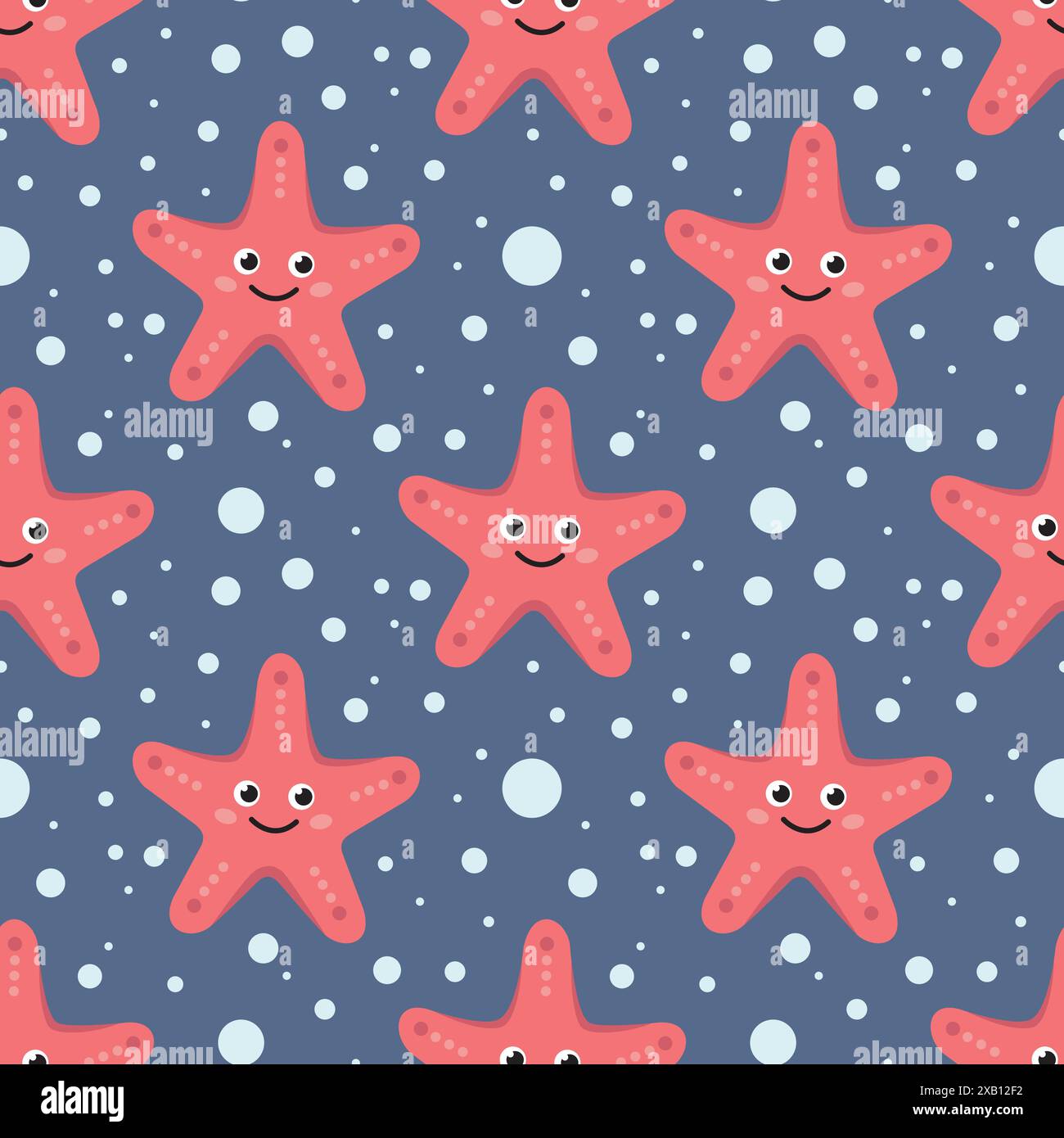 Seamless pattern with kawaii starfish character, water drops is in ...