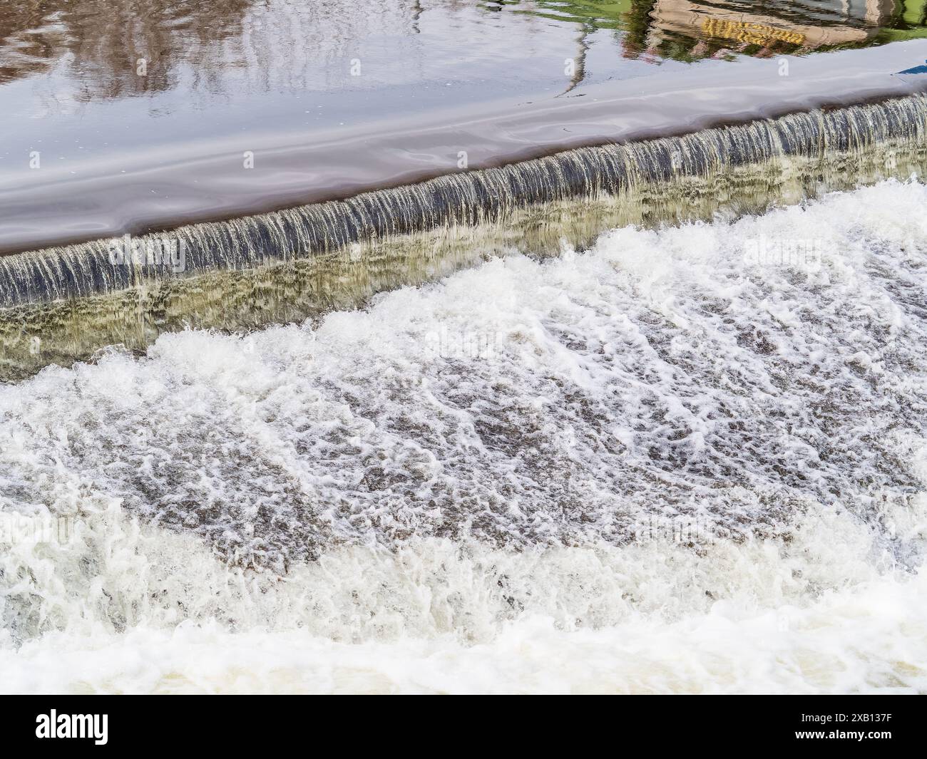 A small flat cascade in a calm river. Water background Stock Photo - Alamy