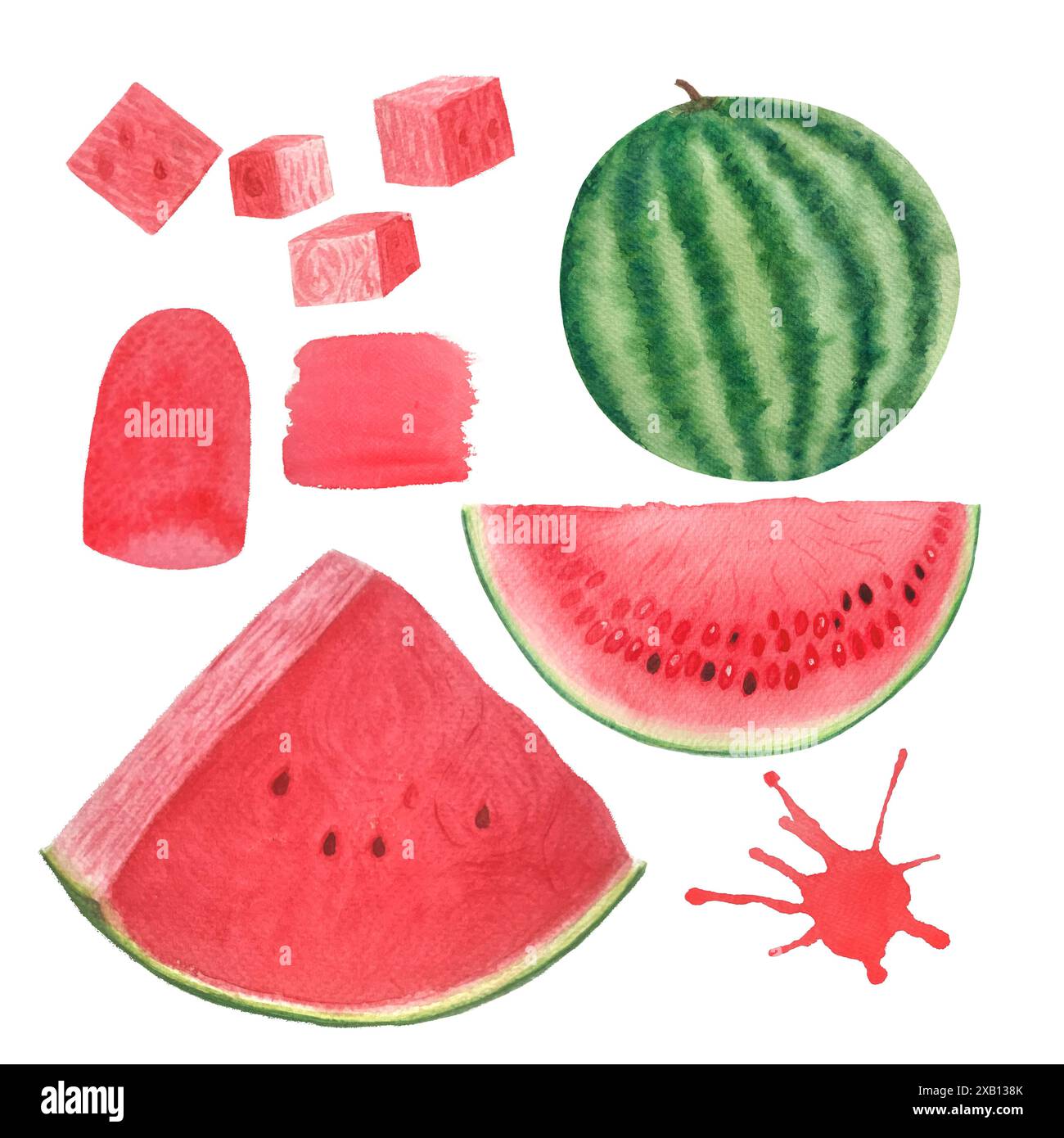 Watermelon whole, slice, cubes wash red and juicy with a few seeds ...