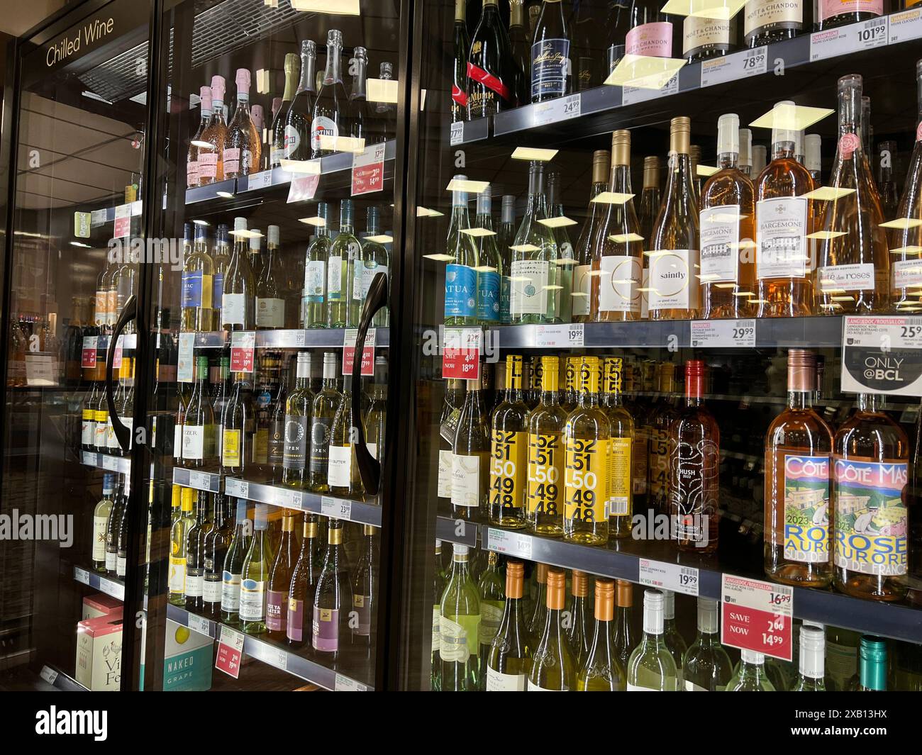 Coquitlam, BC, Canada - June 08, 2024: Display the sale of grape wine ...