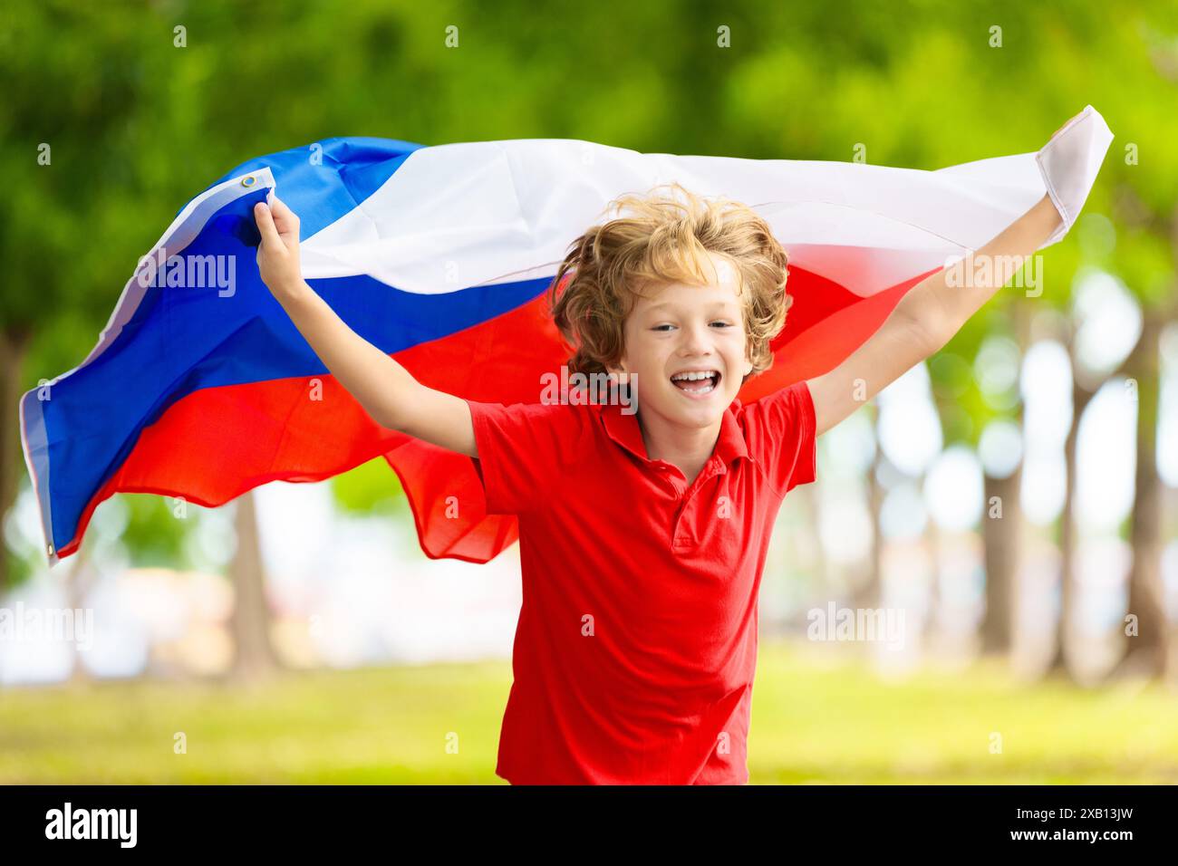 Child running with Czechia flag. Little Czech boy cheering for football ...