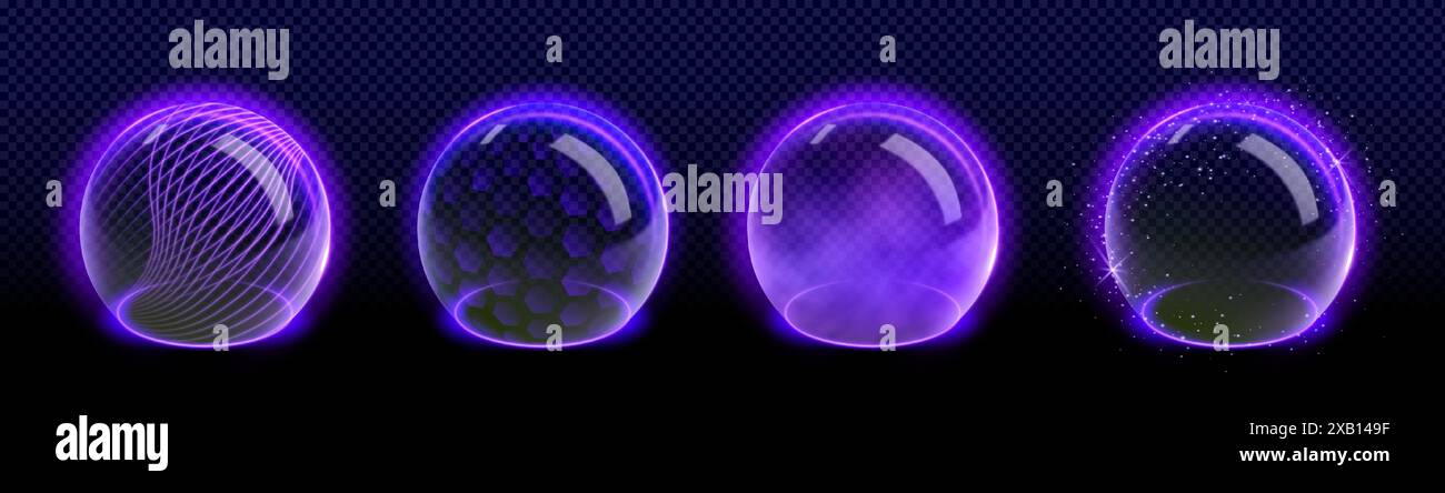 Purple protect shield sphere with neon glow effect. Realistic 3d vector ...