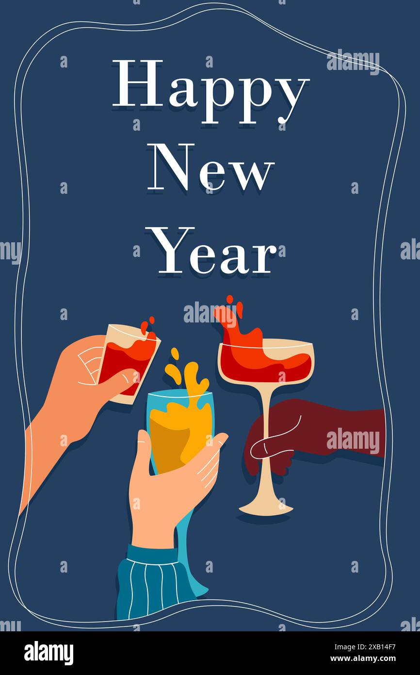 Cheers hands. Alcohol drinks. People holding glasses. New Year ...