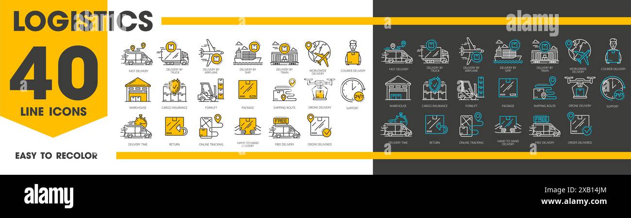 Line icons of logistics. Supply chain, delivery and storage, cargo ...