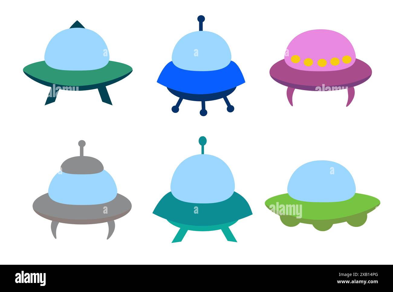 Alien spaceship, spacecrafts and UFO set. Colorful cosmic ship in form ...