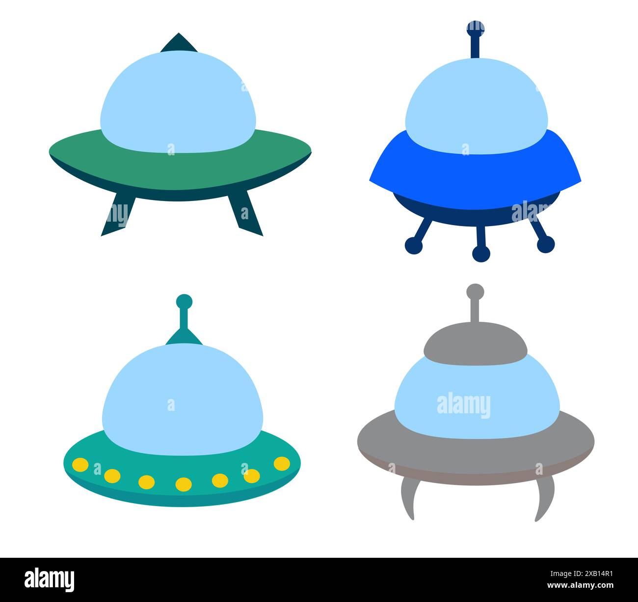 Alien spaceship, spacecrafts and UFO set. Cosmic ship in form saucer ...