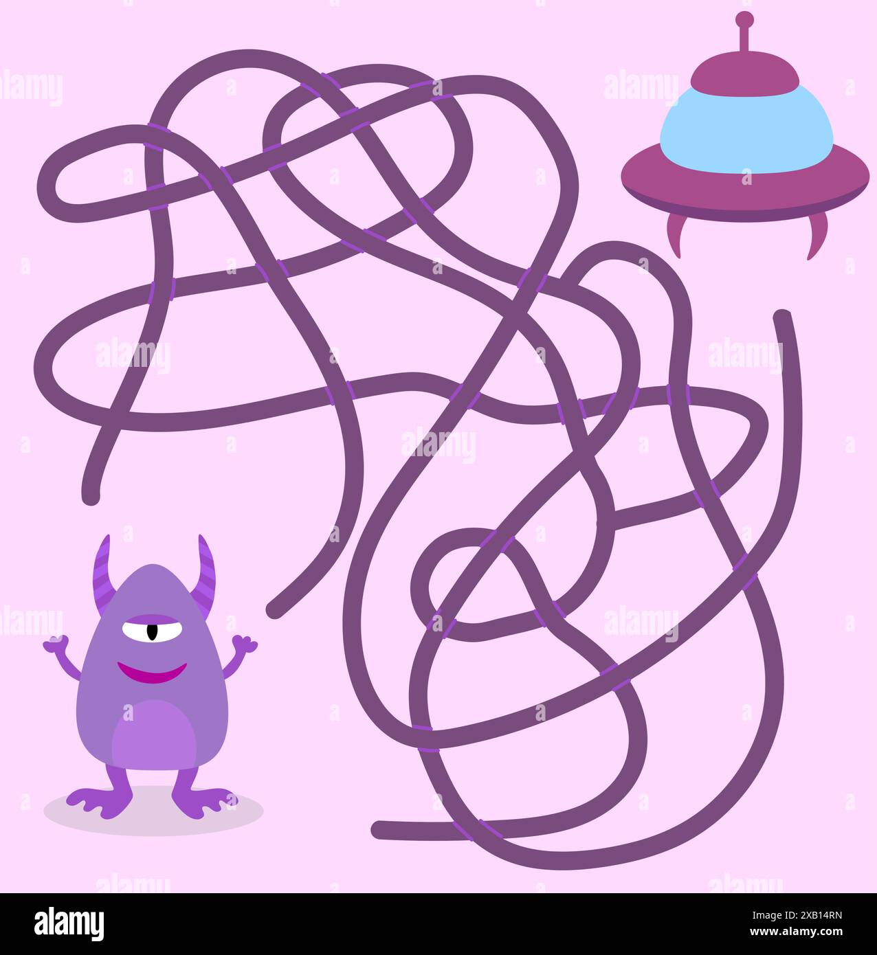 Help cute alien monster find path to UFO spaceship. Labyrinth. Maze ...