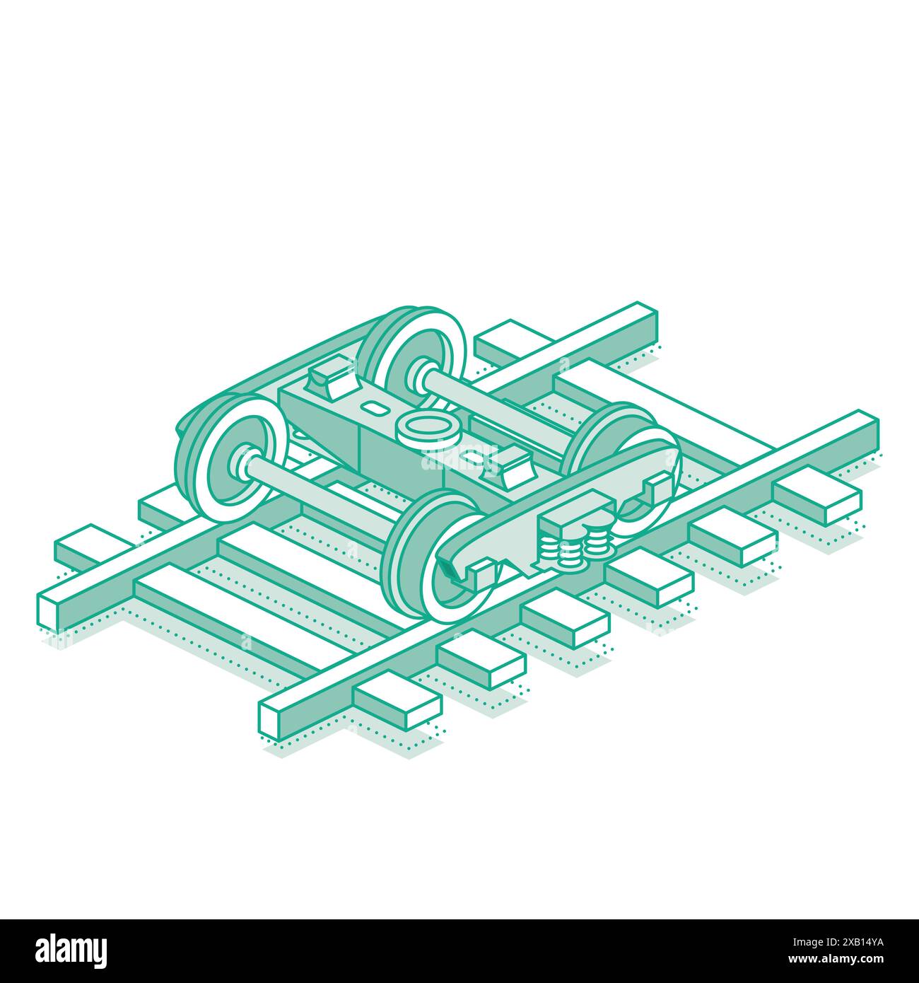 Railway bogie of a freight car with frame. Isometric object isolated on ...
