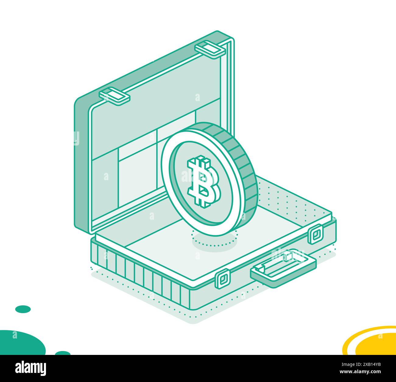 Business briefcase with bitcoin coin. Isometric outline concept. Vector illustration. 3d object ...