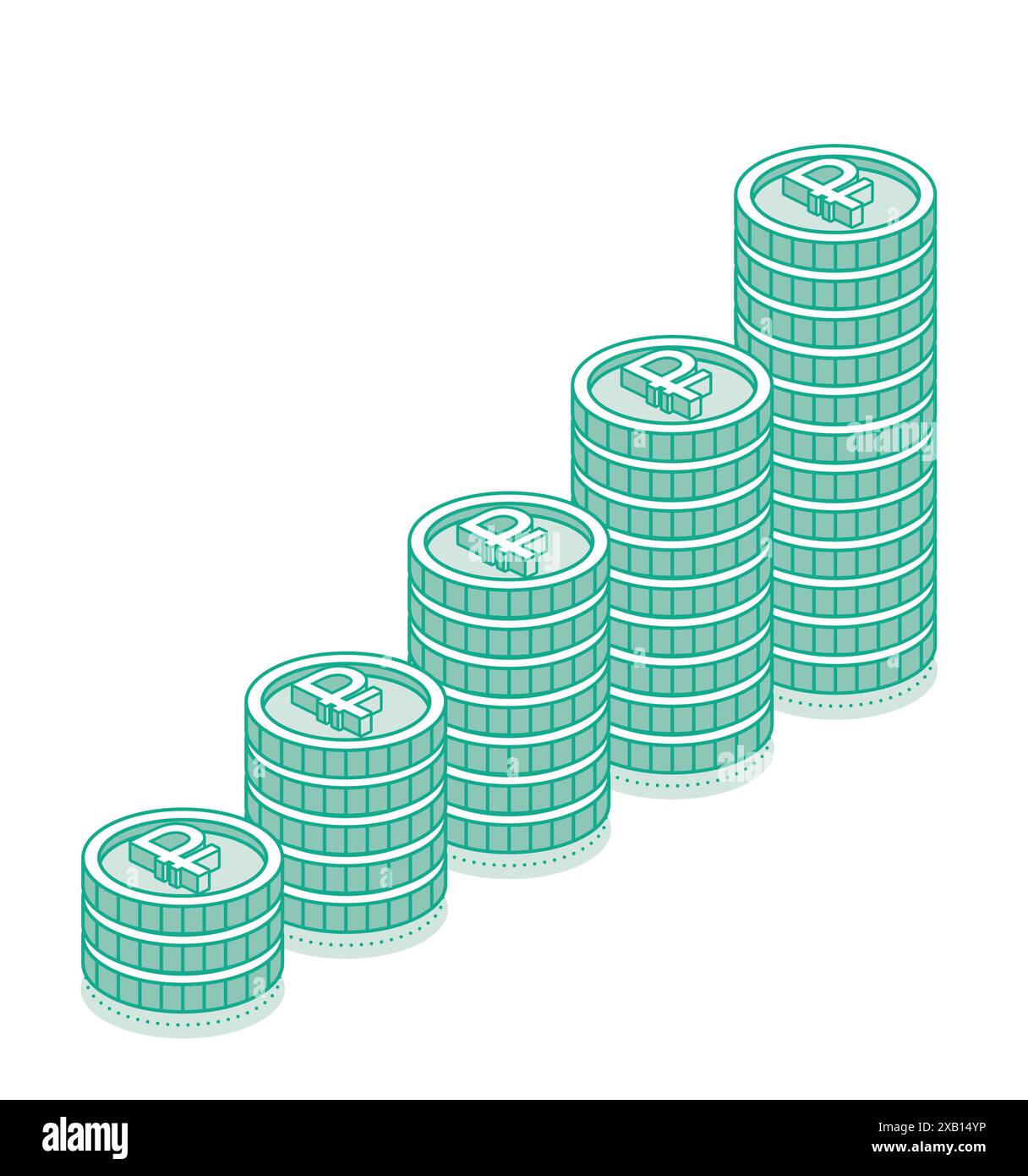 Isometric rouble coins stacks. 3d cash. Vector illustration. Outline ...