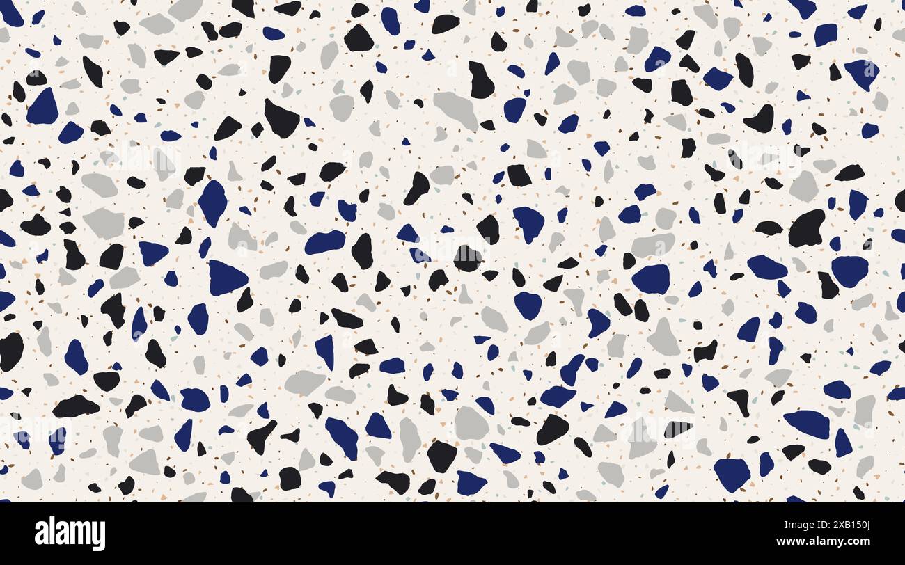 Terrazo mosaic ceramic tile pattern, marble stone texture. Black, blue ...