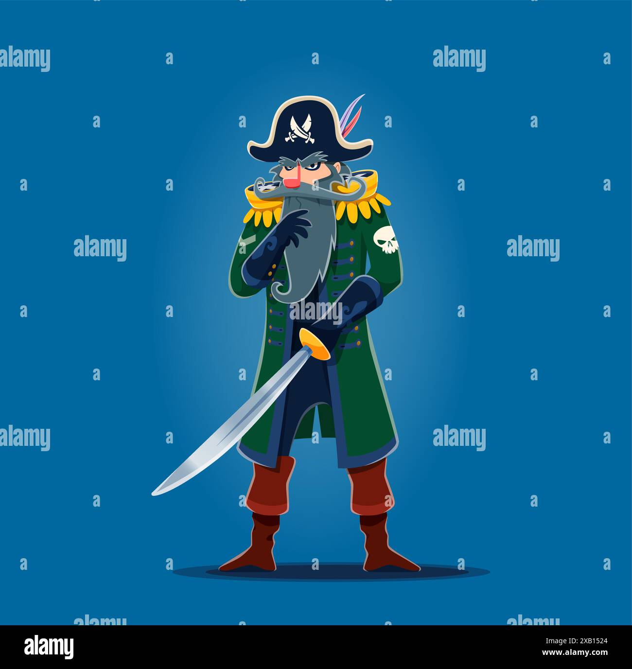 Cartoon pirate or corsair cunning captain character, standing ...