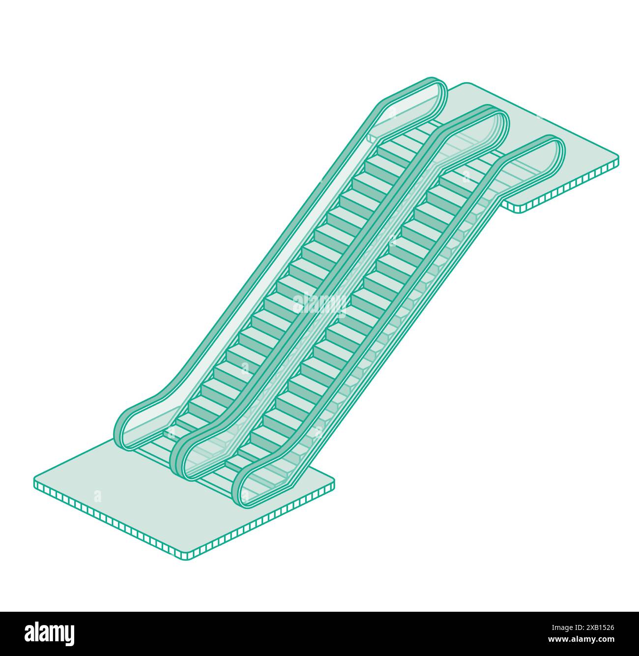 Modern isometric escalator. Vector illustration. Outline object ...