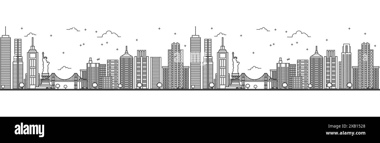 Seamless pattern with outline New York USA City Skyline. Modern ...