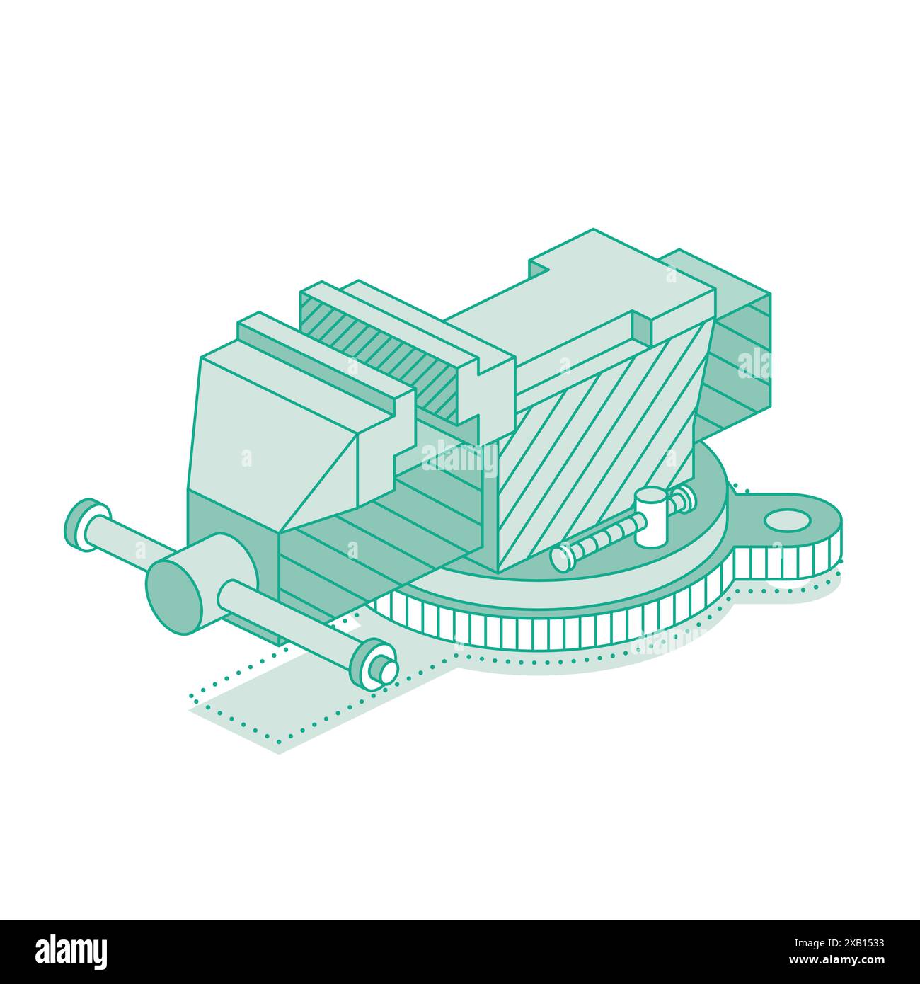 Isometric Vise Work Tool Vector Illustration Outline Object Isolated On White Background