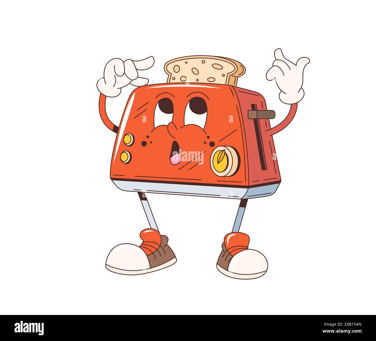 Cartoon groovy retro toaster character with funky face, vector 70s ...