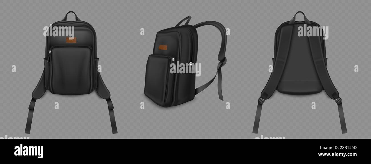 Black realistic 3d backpack mockup with drawstring, pocket and zipper ...