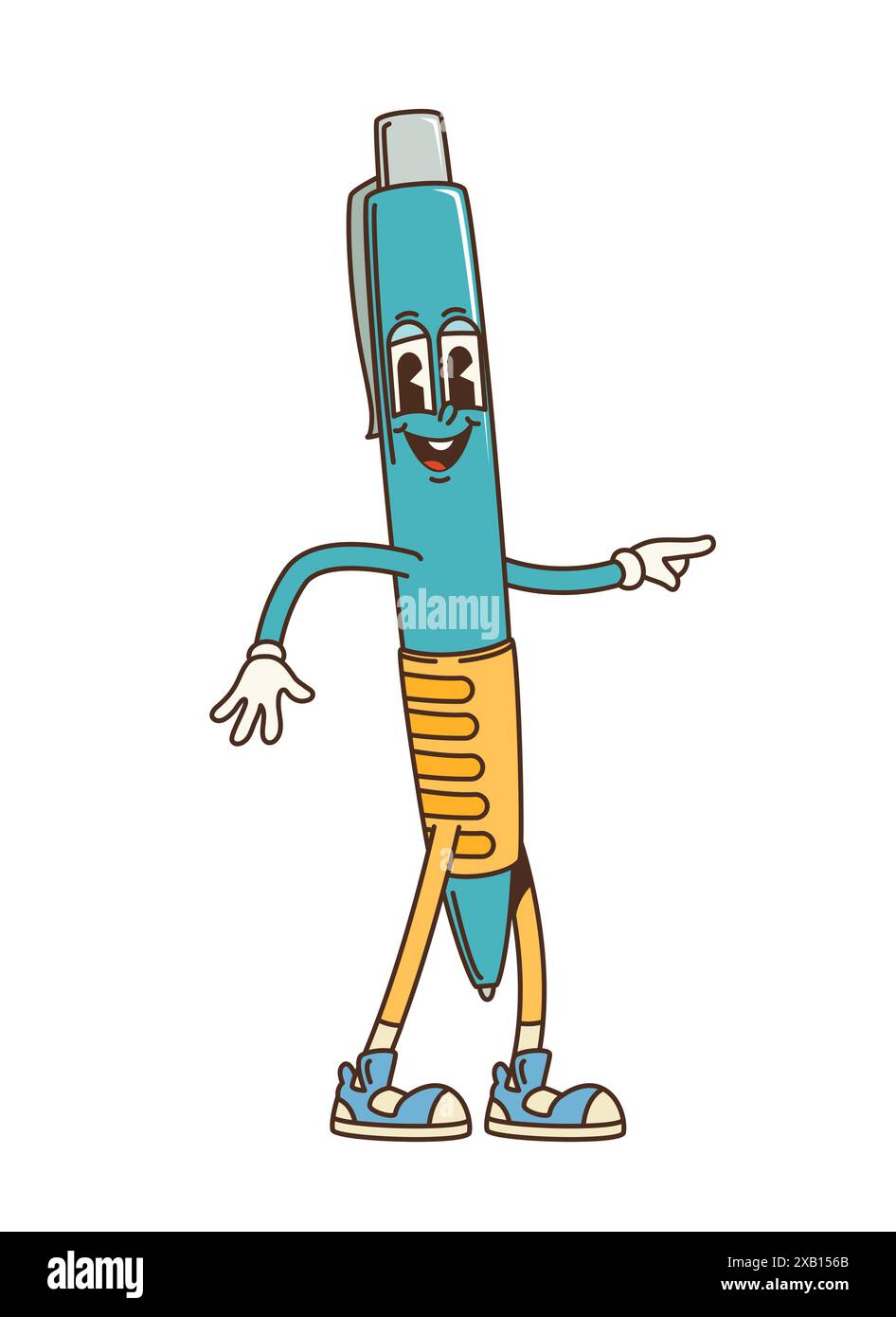 Retro groovy pen character, isolated cartoon vector funky stationery ...