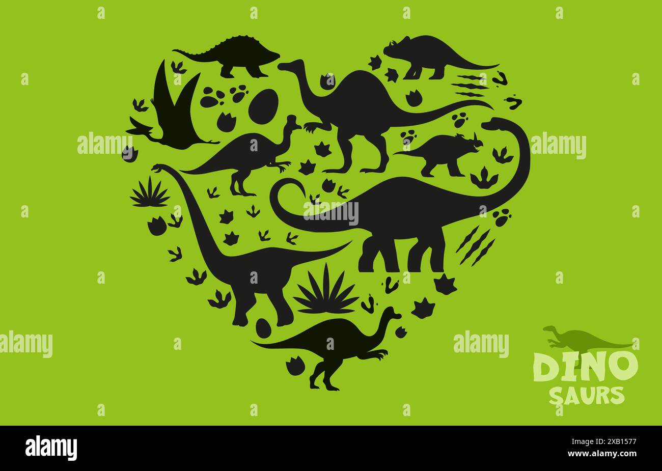 Prehistoric dinosaurs silhouettes in heart shape. Vector playful and ...