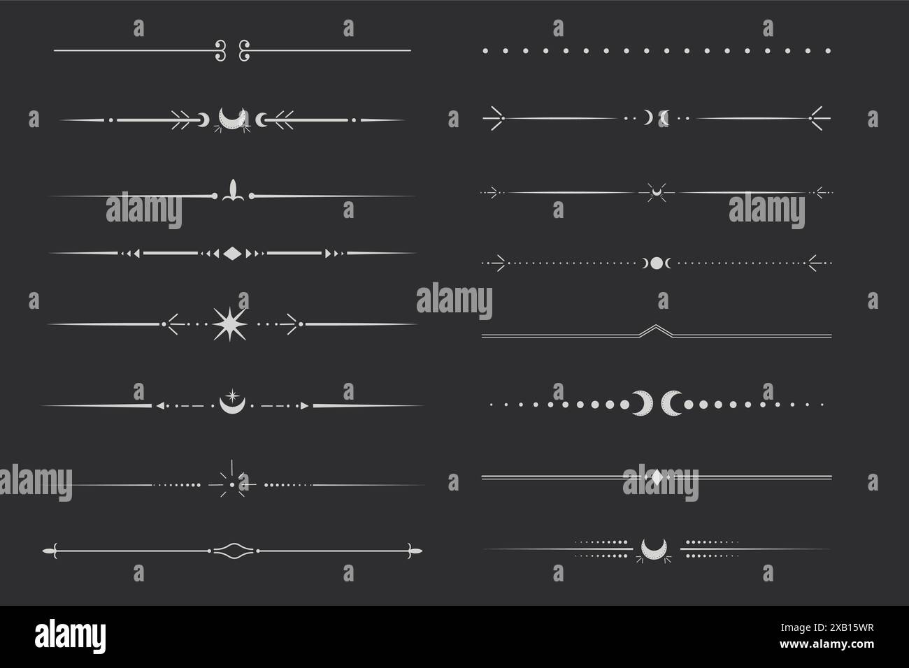 Silver celestial divider thin line border decoration. Collection tribal ...