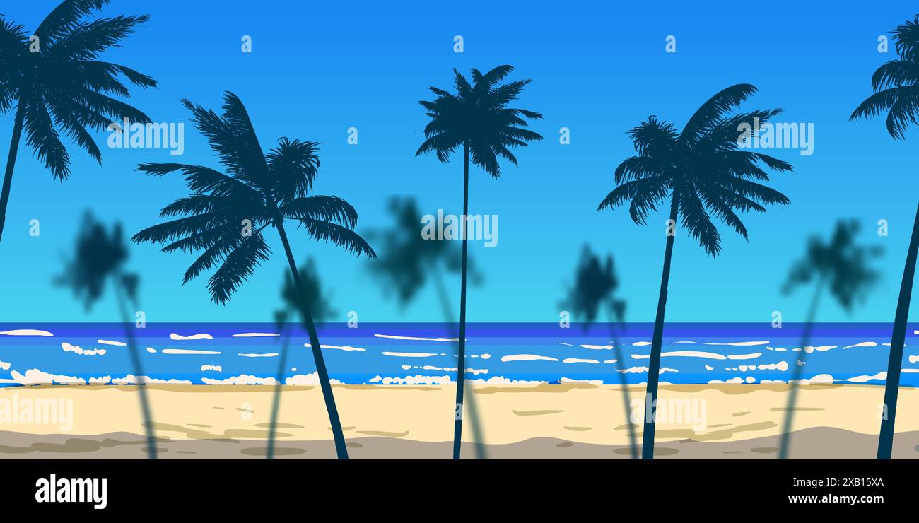 Summer ocean view palms, seashore, horizon banner Stock Vector Image ...