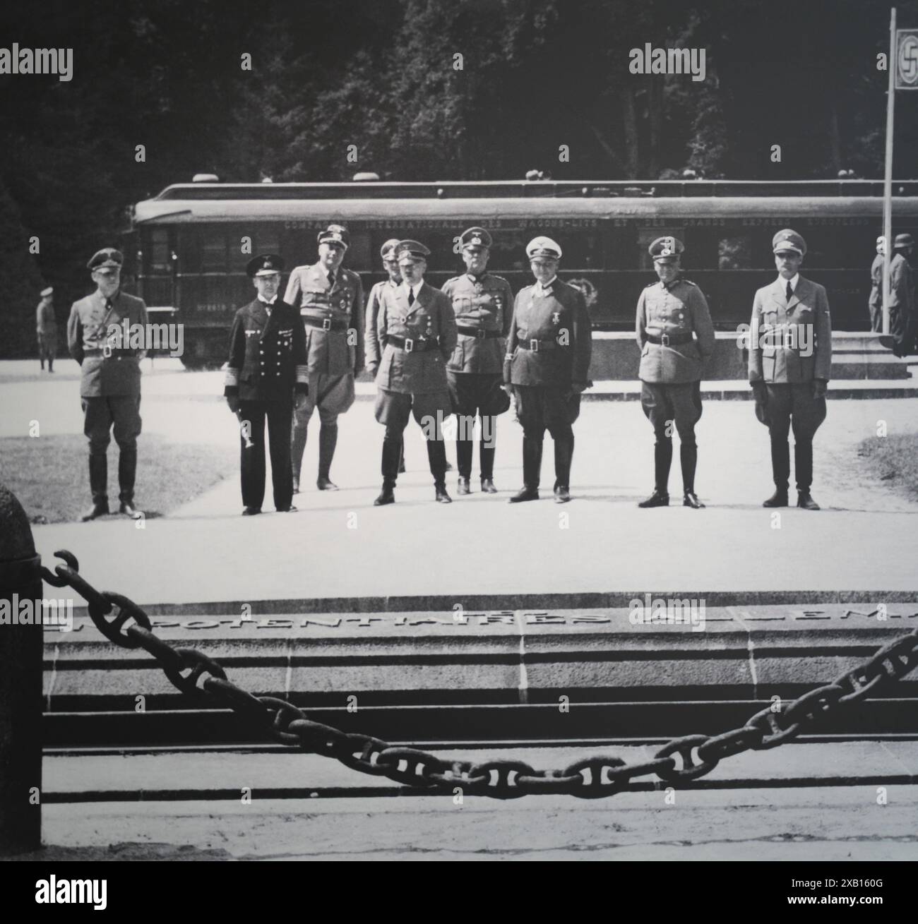 Historical photograph of Adolf Hitler stood outside the Armistice ...