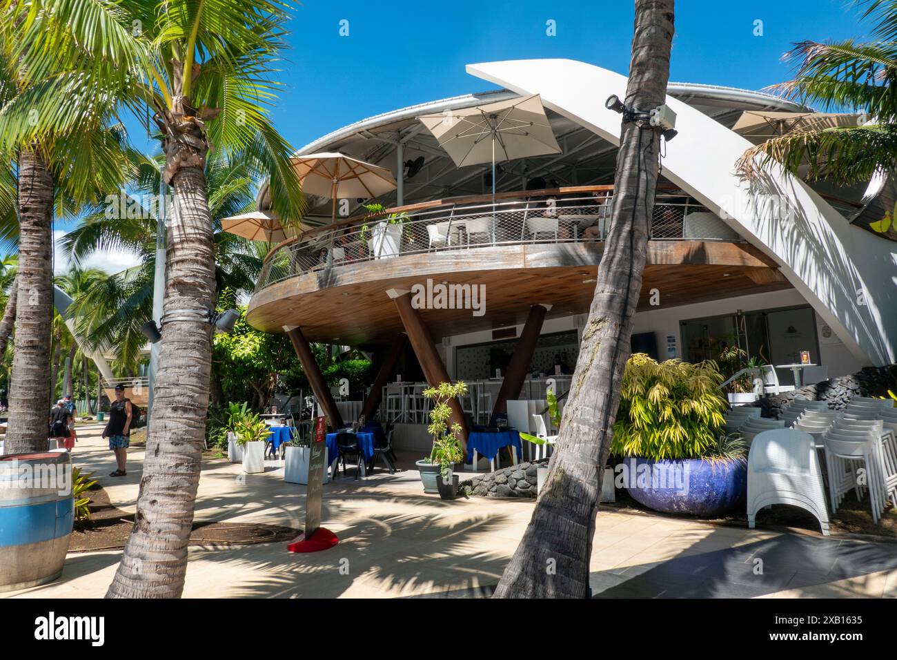 View of a restaurant on Papeete waterfront, Tahiti island, French ...