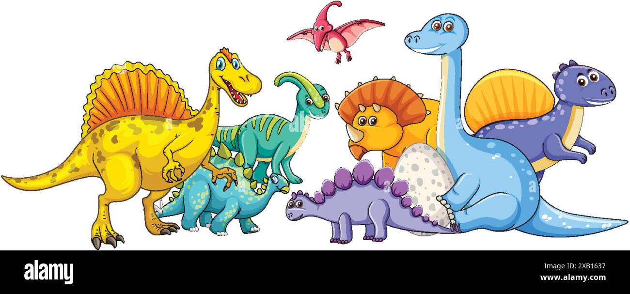 Group of playful dinosaurs in vibrant colors Stock Vector Image & Art ...