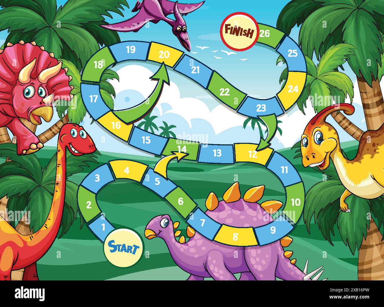 Colorful dinosaur-themed board game illustration Stock Vector Image ...