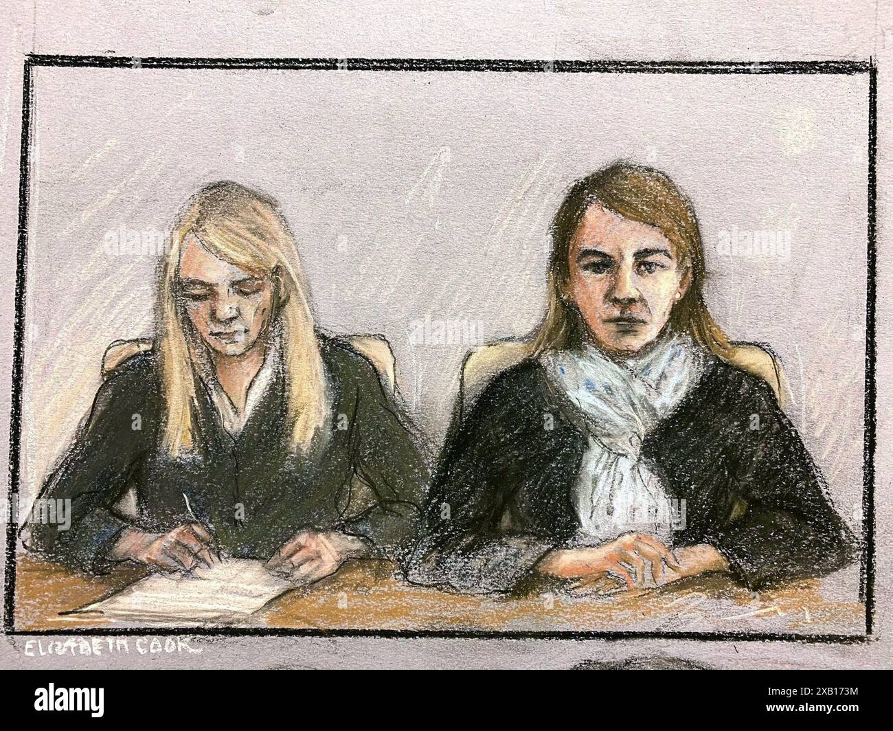 File photo dated 29/09/22 of court artist drawing by Elizabeth Cook of ...