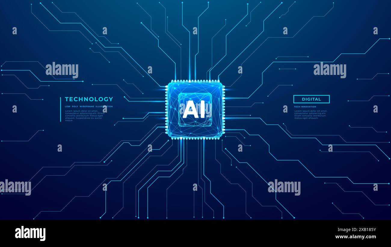 Semiconductor or CPU processor. AI chip background on technology blue ...