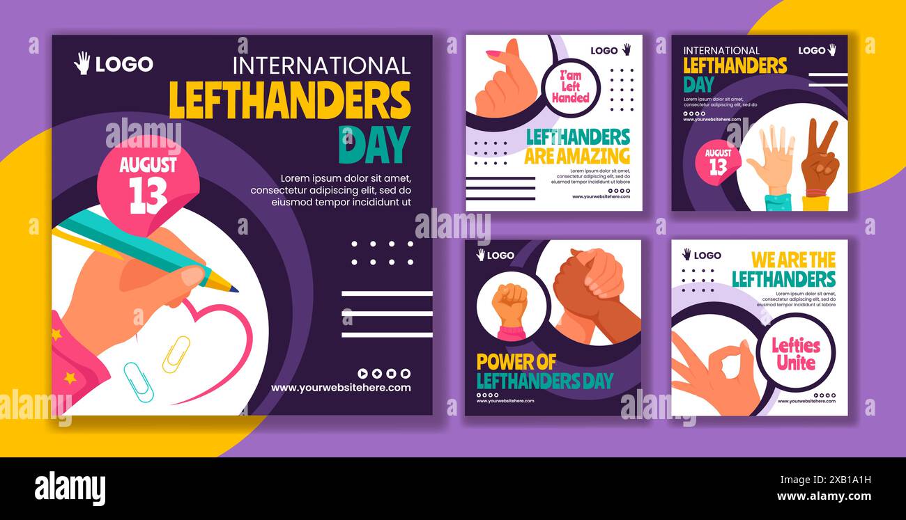 Left Handers Day Social Media Post Flat Cartoon Hand Drawn Templates ...
