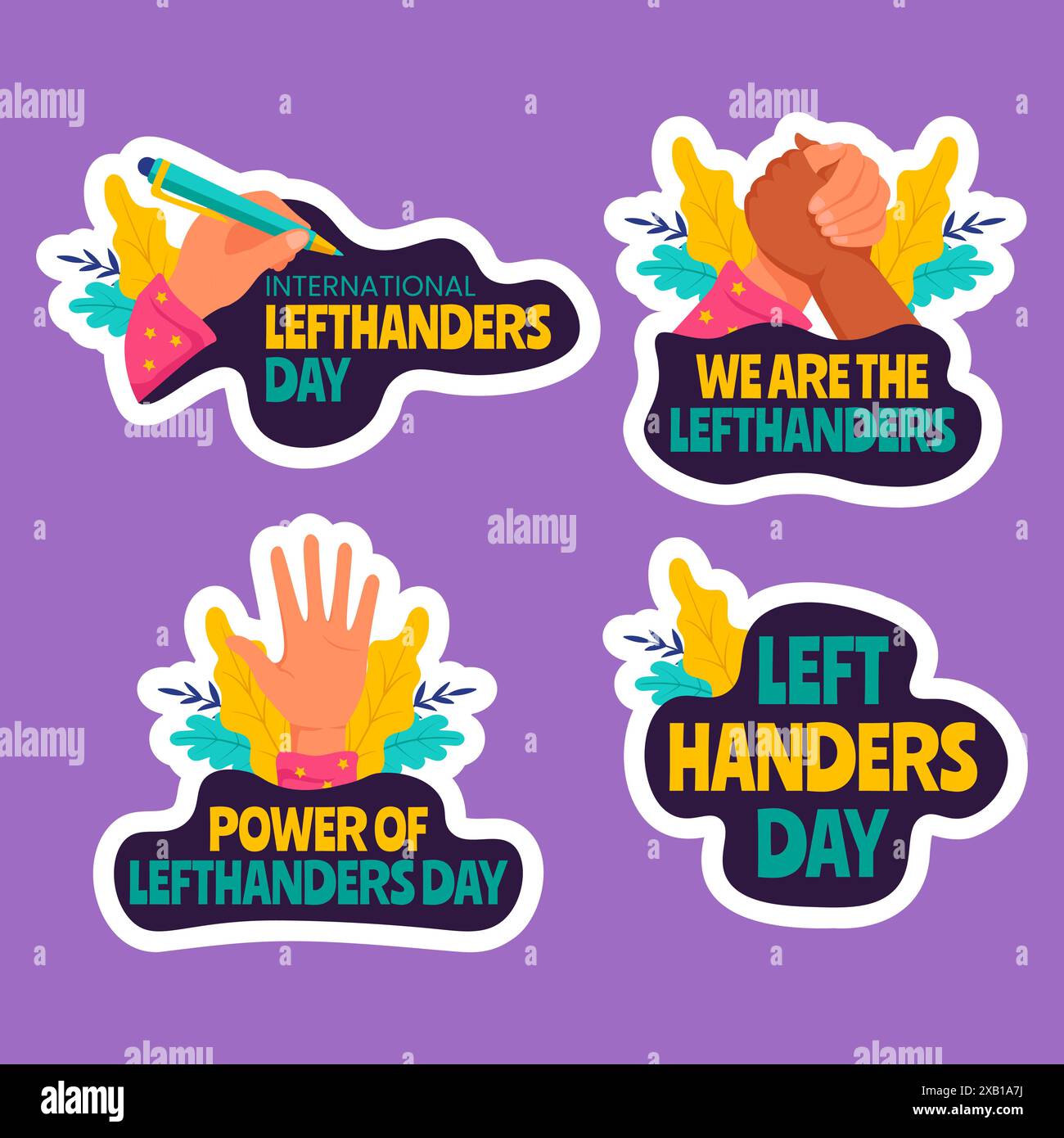 Left Handers Day Label Flat Cartoon Hand Drawn Templates Background ...