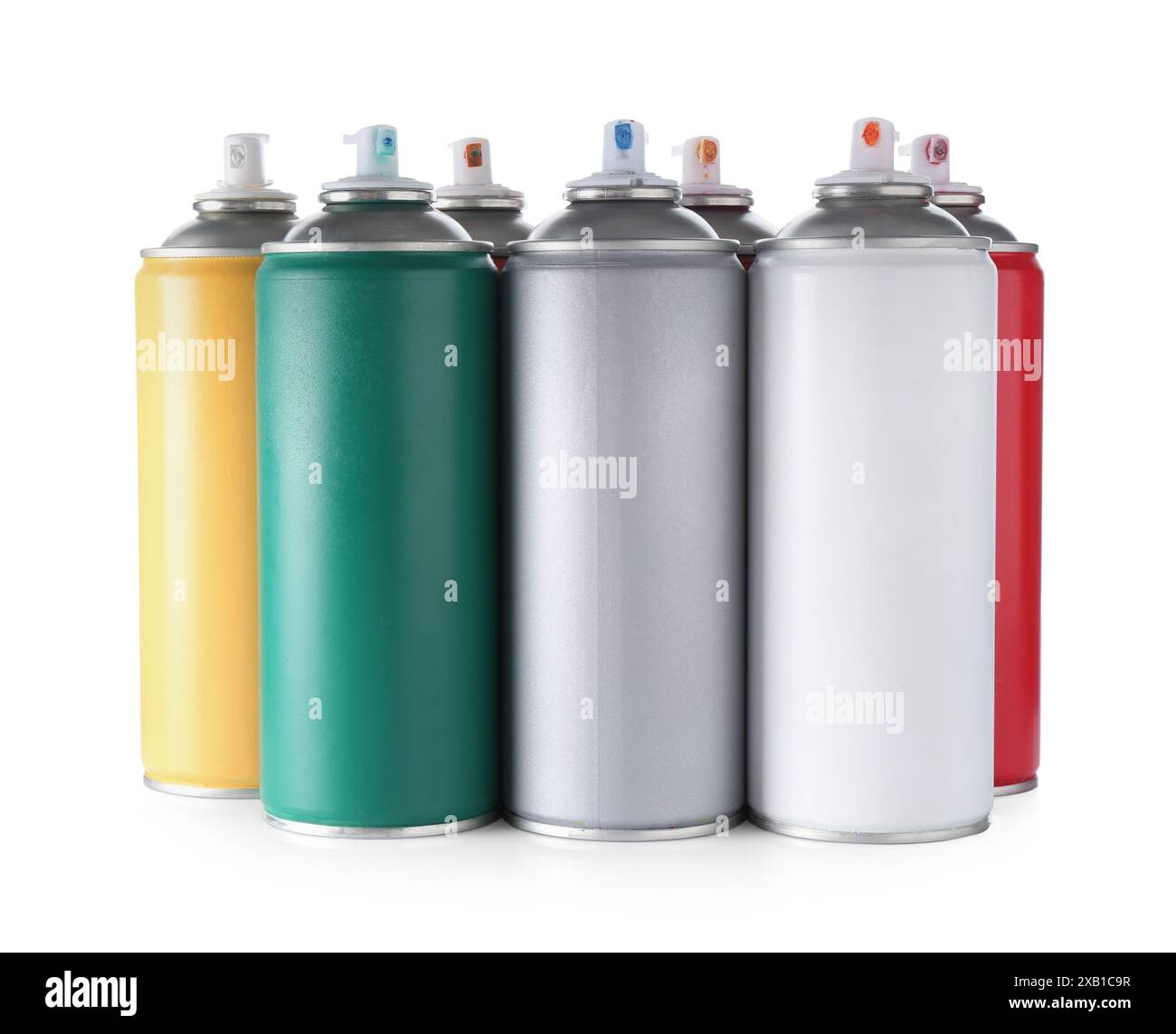 Many spray paint cans isolated on white Stock Photo - Alamy