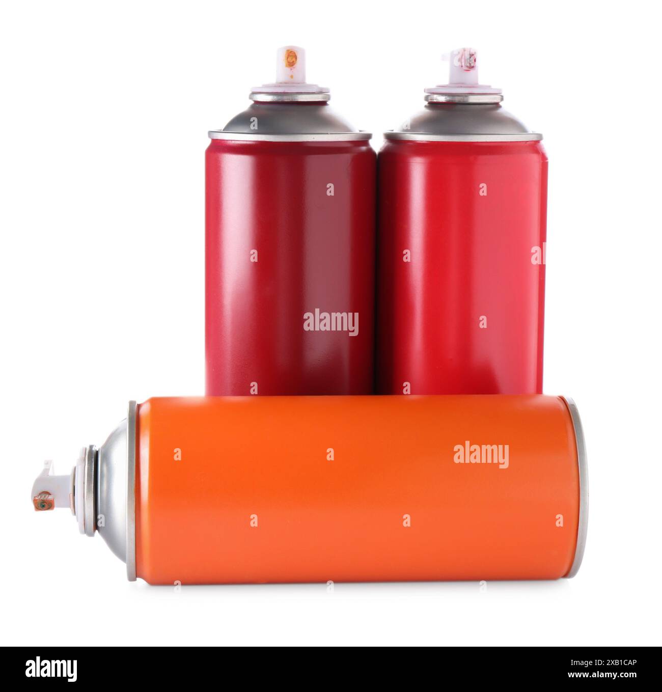Many spray paint cans isolated on white Stock Photo - Alamy