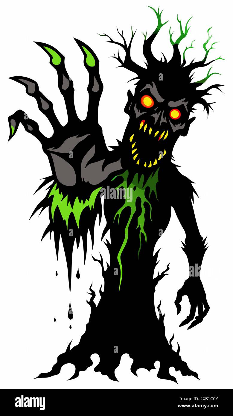 Illustration of a black zombie with green and red details isolated on a ...