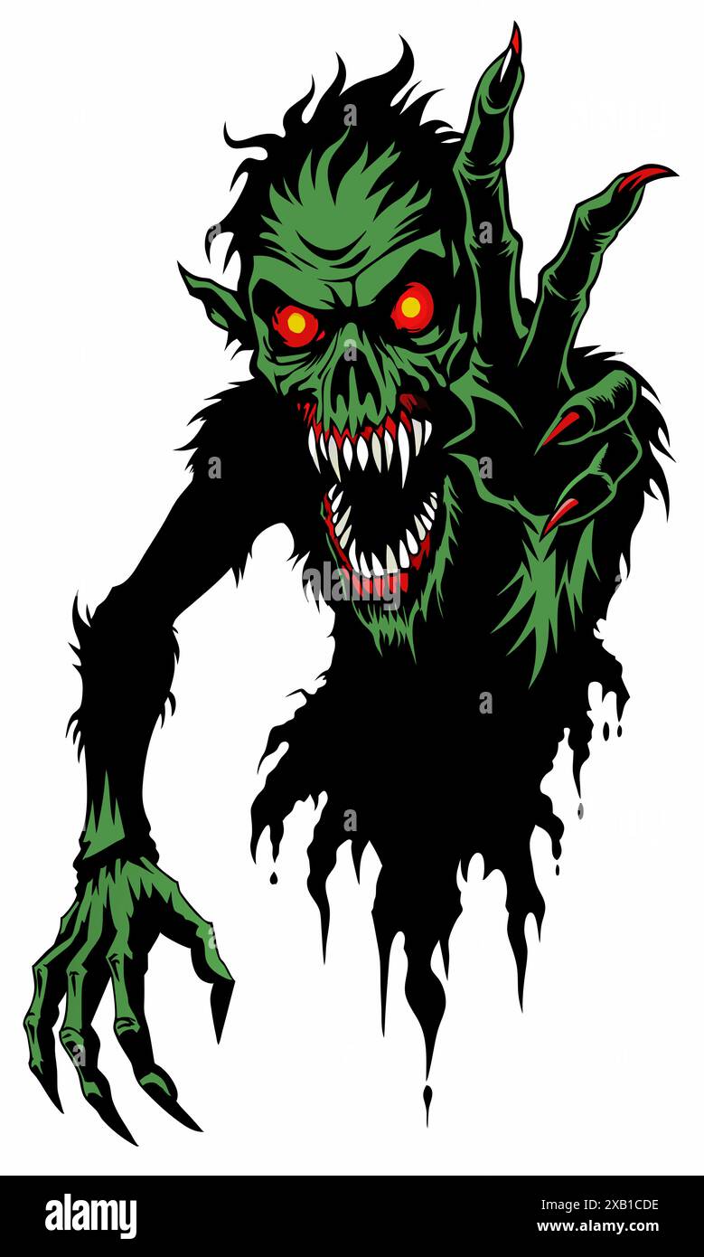 Illustration of a green zombie with red eyes isolated on a white ...
