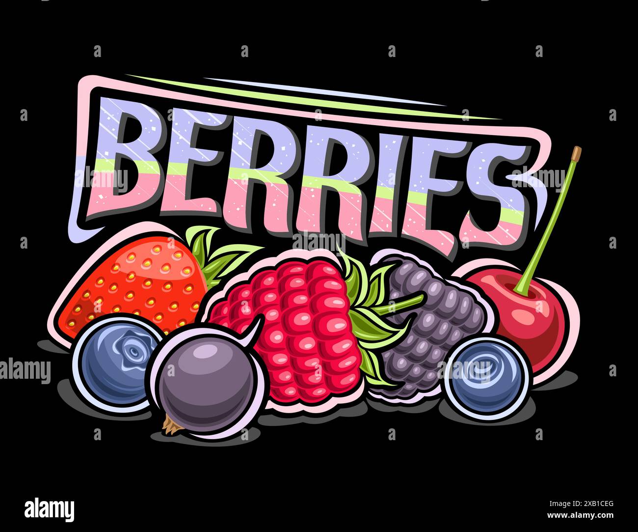 Vector logo for Berries, horizontal poster with berry composition with ...