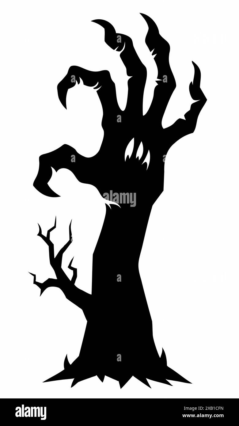 Black silhouette of a zombie hand rising from the ground isolated on a ...