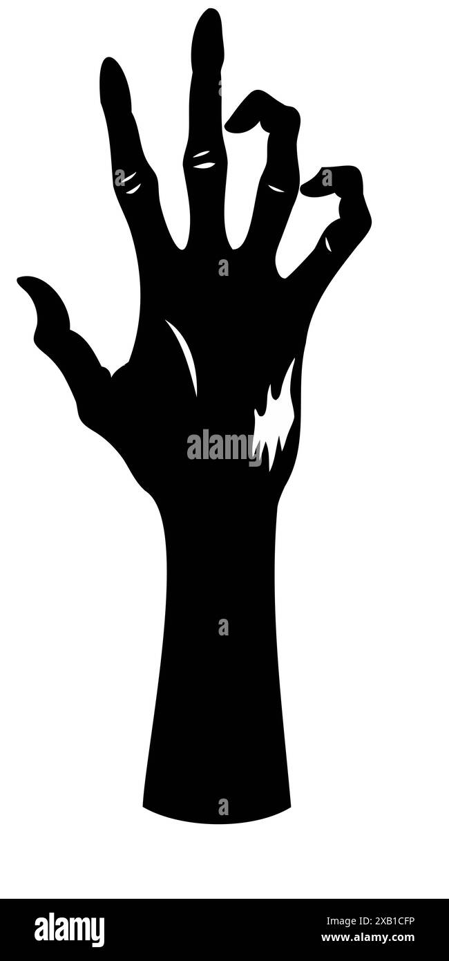 Black silhouette of creepy zombie hand isolated on a white background ...
