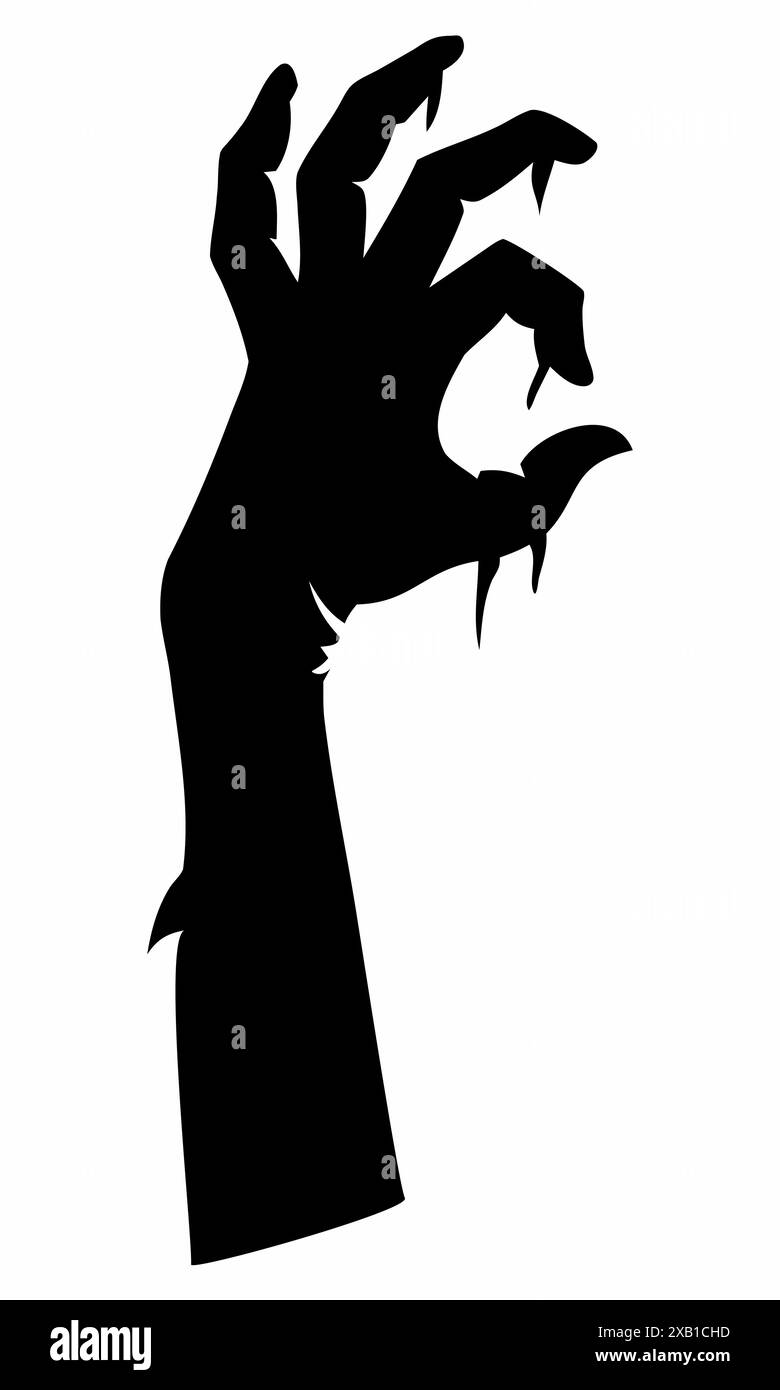 Black silhouette of creepy zombie hand isolated on a white background ...