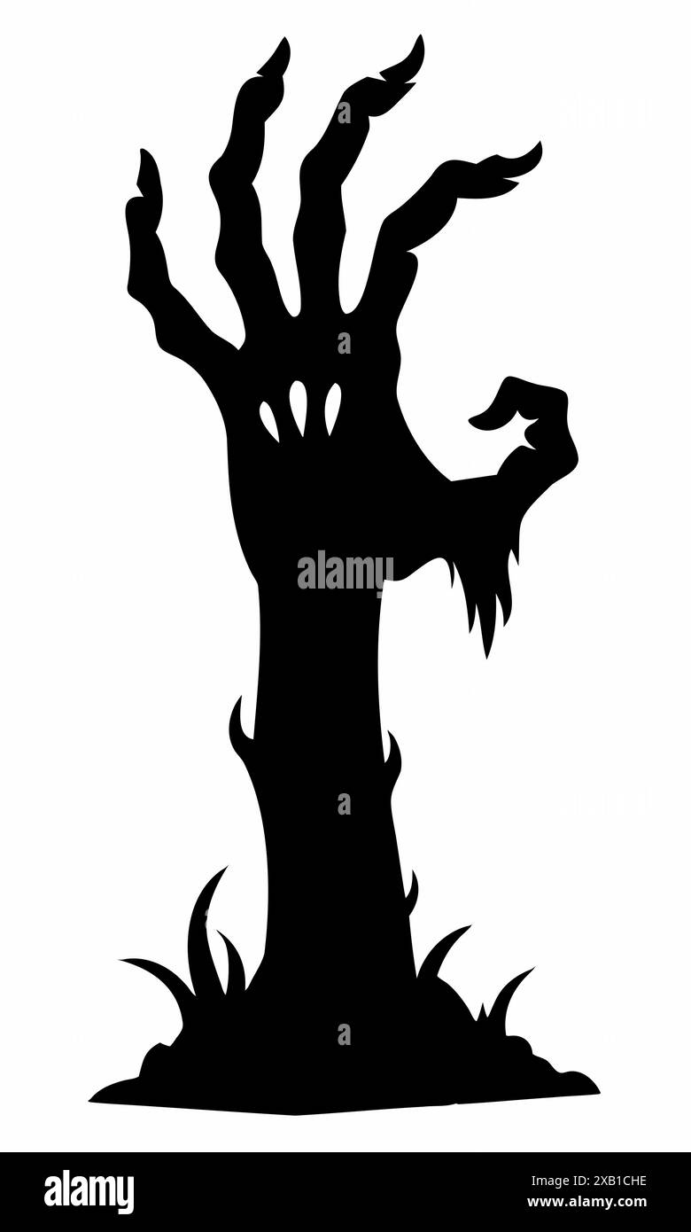 Black silhouette of a zombie hand rising from the ground isolated on a ...