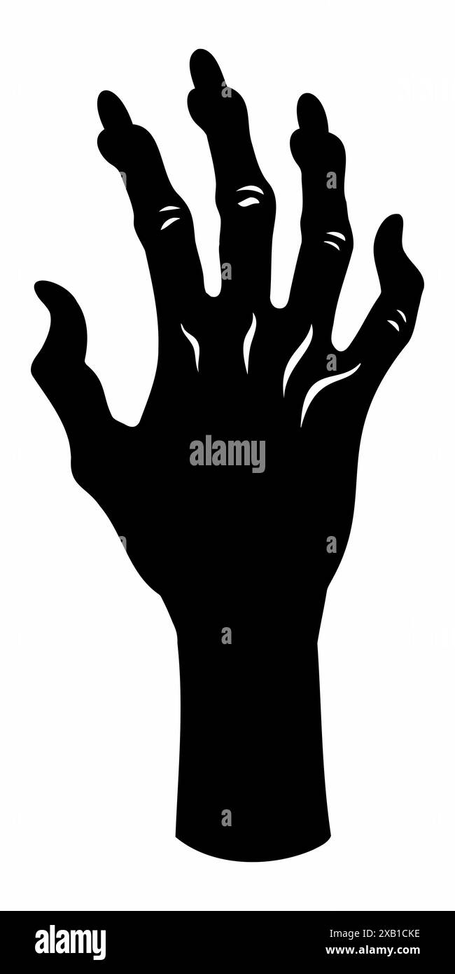 Black silhouette of creepy zombie hand isolated on a white background ...