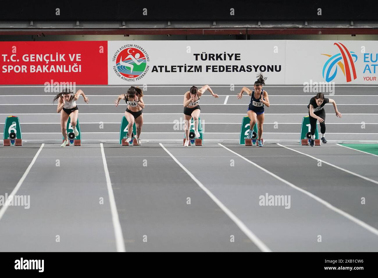 ISTANBUL, TURKIYE - FEBRUARY 17, 2024: Athletes running 60 metres ...