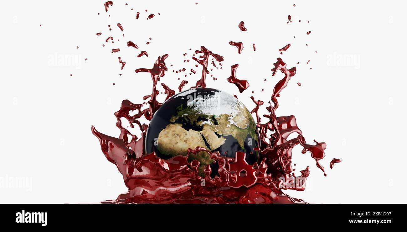 Earth fall into puddle of blood with the middle eastern visible ...